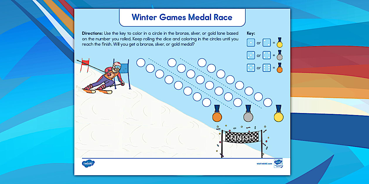Winter Games Medal Race Math Worksheet for K-2nd Grade