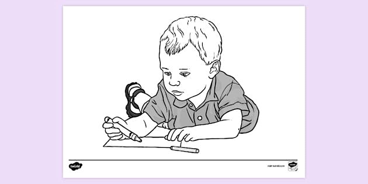 Toddler with Crayons Colouring Sheet | Colouring Pages
