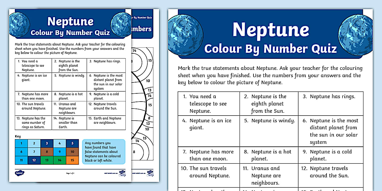 Neptune Colour By Number Quiz (teacher made) - Twinkl