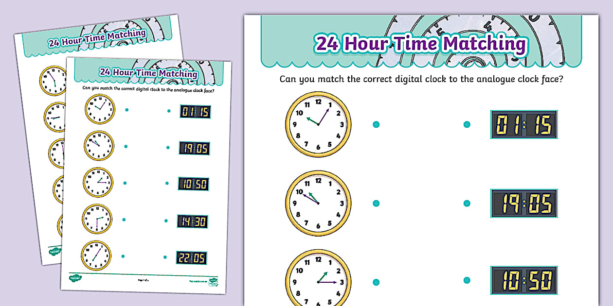24-Hour Time Matching Worksheet (teacher made) - Twinkl