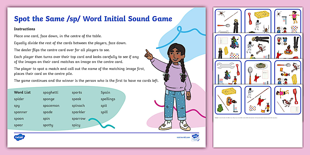 Spot the Same /sp/ Word Initial Sound Game (teacher made)