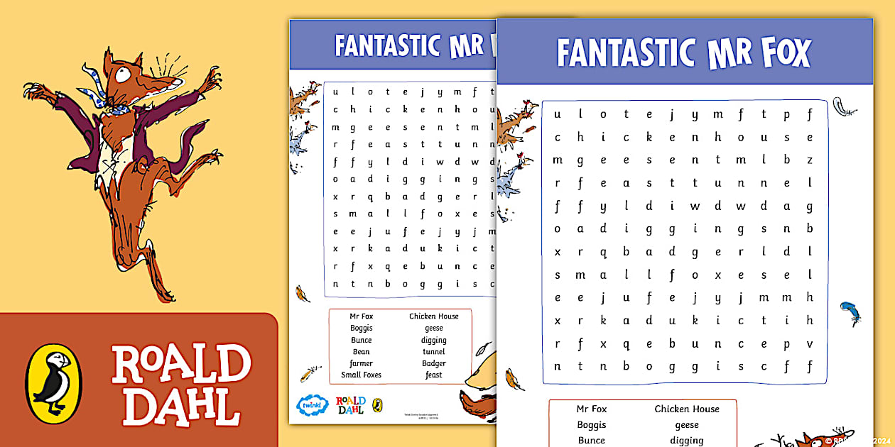FREE! - Fantastic Mr Fox Word Search | Roald Dahl | Twinkl Resources