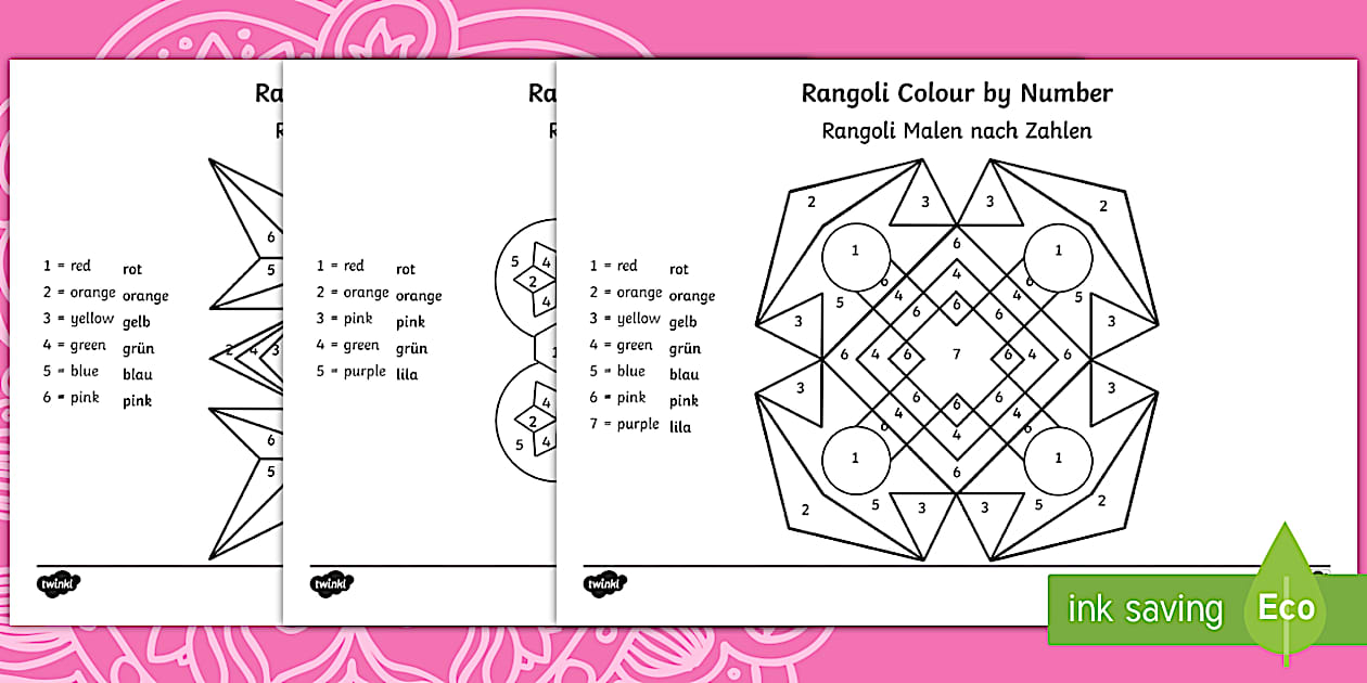 Rangoli Colour By Number Worksheet / Worksheets English/German