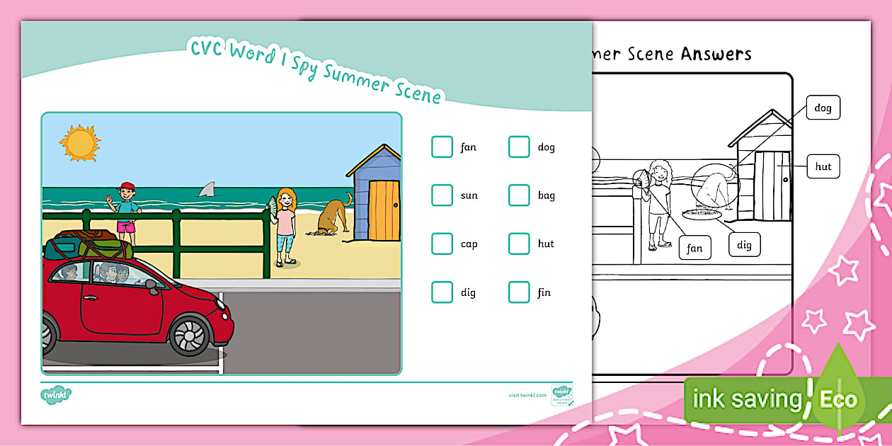 CVC Word I Spy Summer Scene (teacher made) - Twinkl