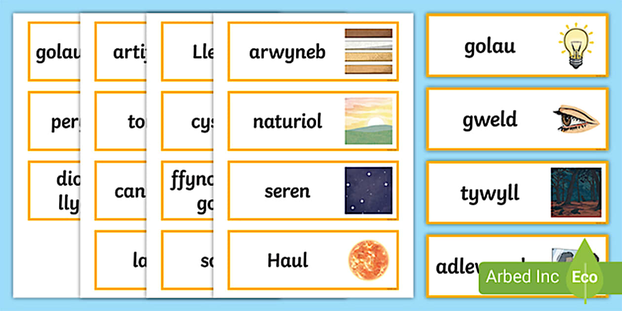 Cardiau Fflach Geiriau Allweddol Golau (teacher made)
