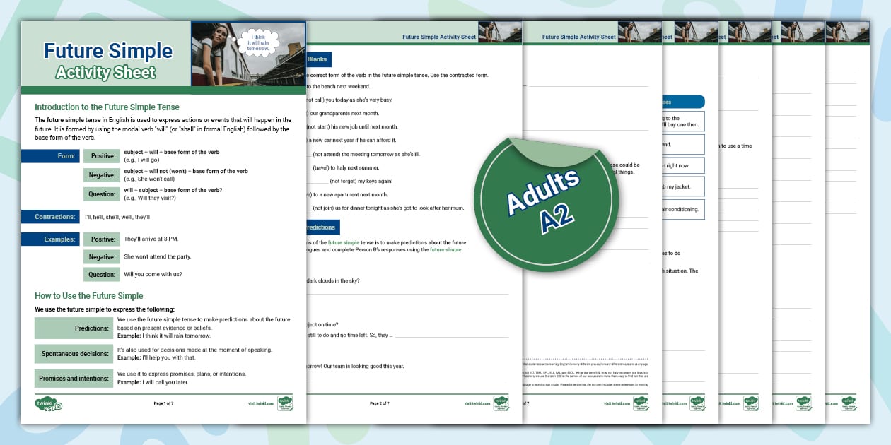 ESL Future Simple Activity Sheet [Adults, A2] (teacher made)