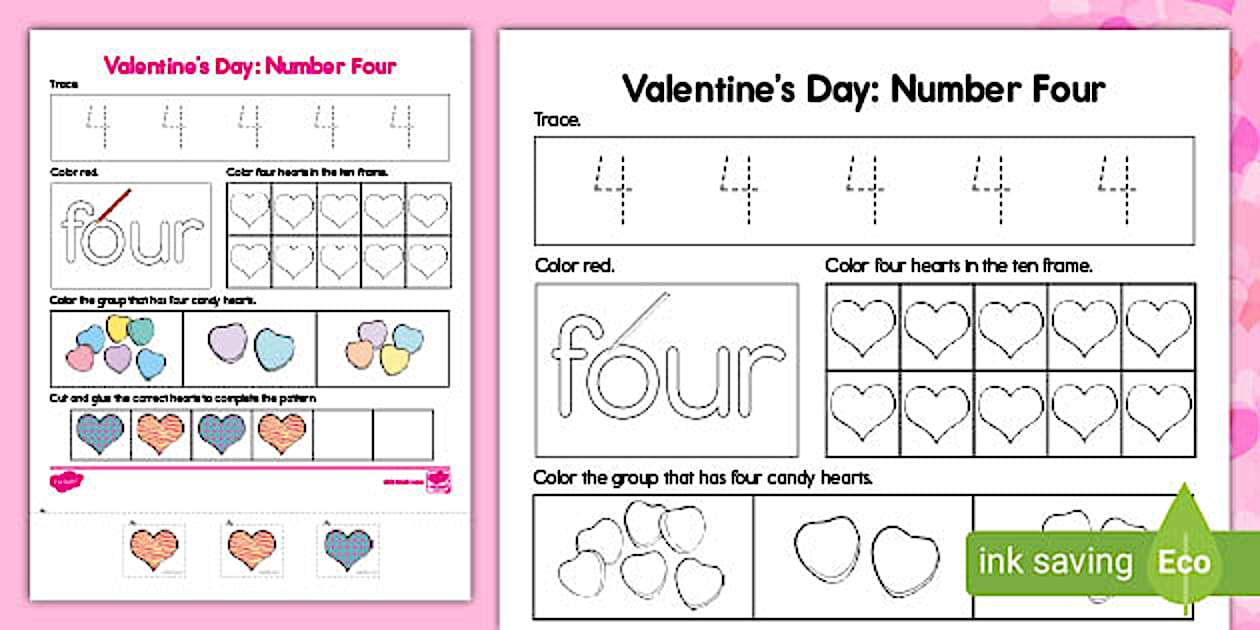 Valentine’s Day Number Four Worksheet | Resources | Twinkl