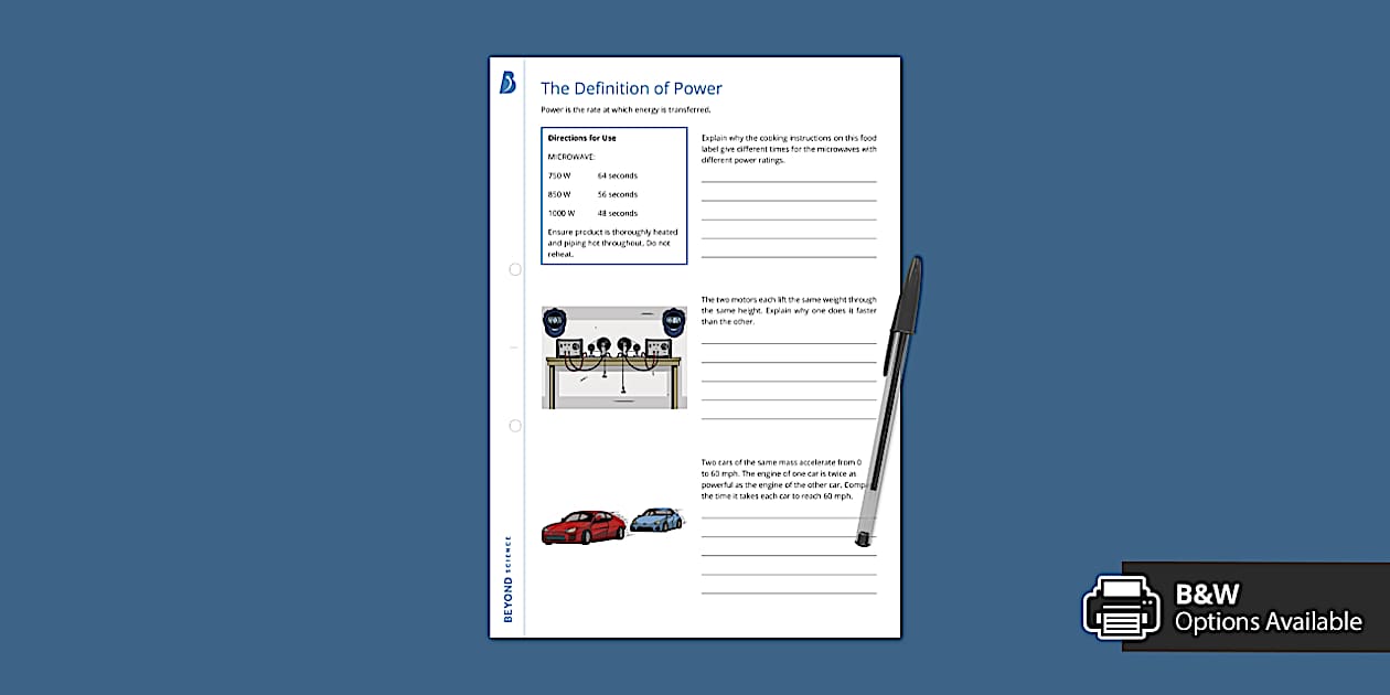Defining Power Worksheet | KS4 Science | Beyond - Twinkl