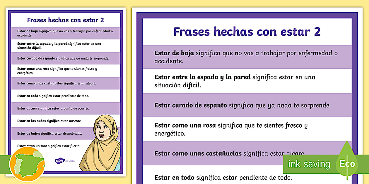 Póster A4: Frases hechas con estar 2 - Twinkl