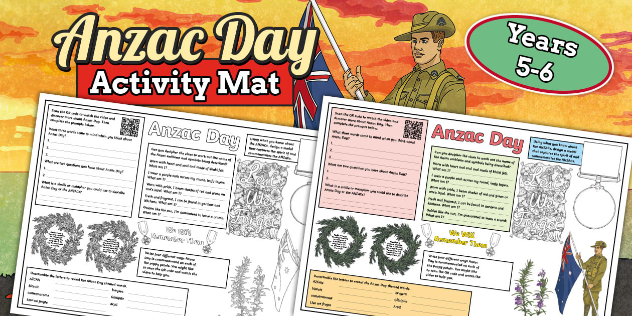 Anzac Day Activity Mat Years 5-6