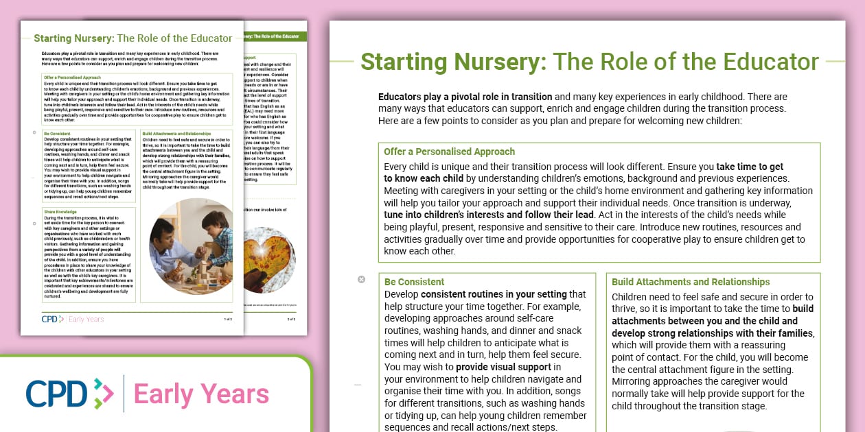 Starting Nursery: The Role of the Educator (Handout) | CPD