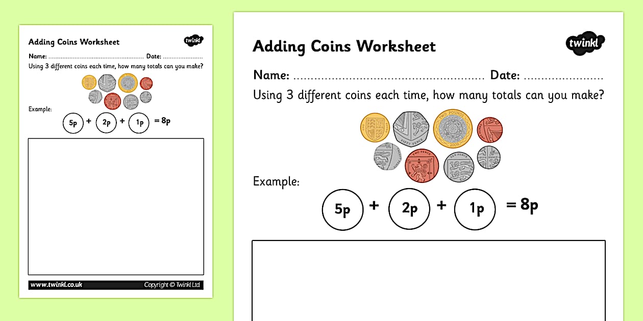 Editable Adding Coins Worksheet New Coins - Twinkl
