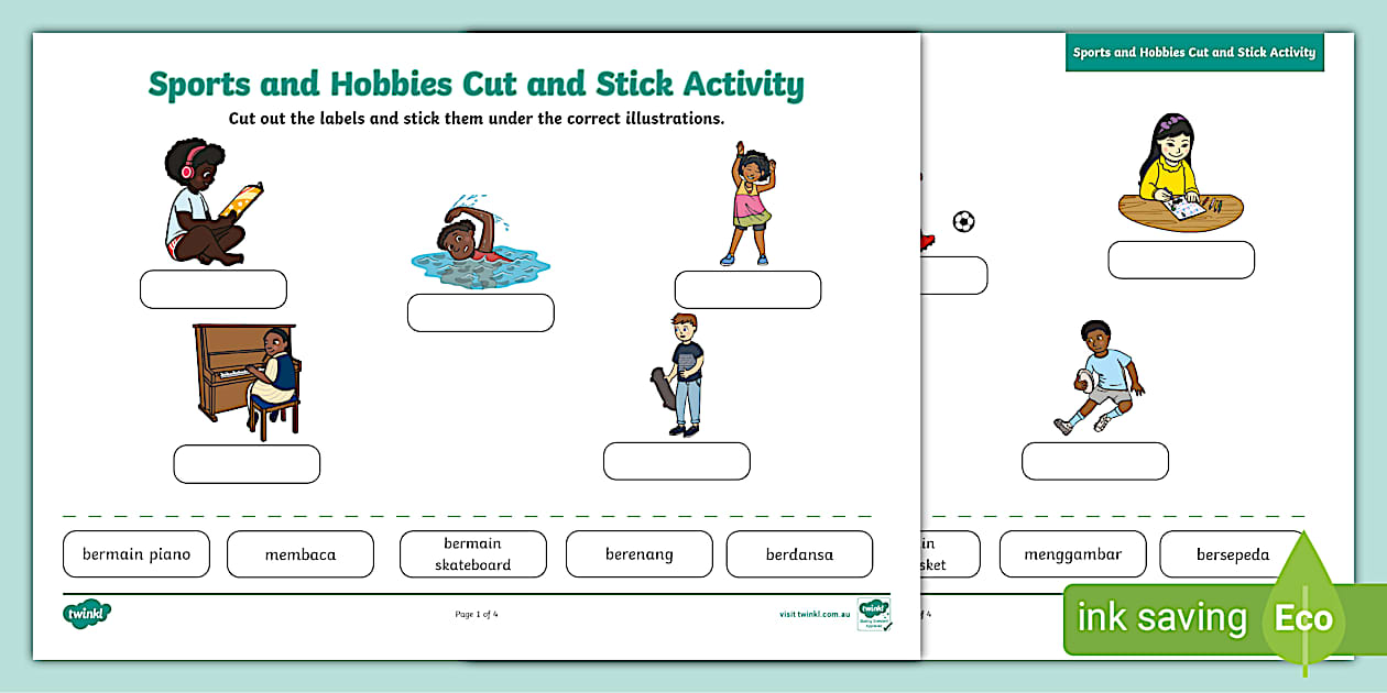 Sports and Hobbies Cut and Stick Indonesian