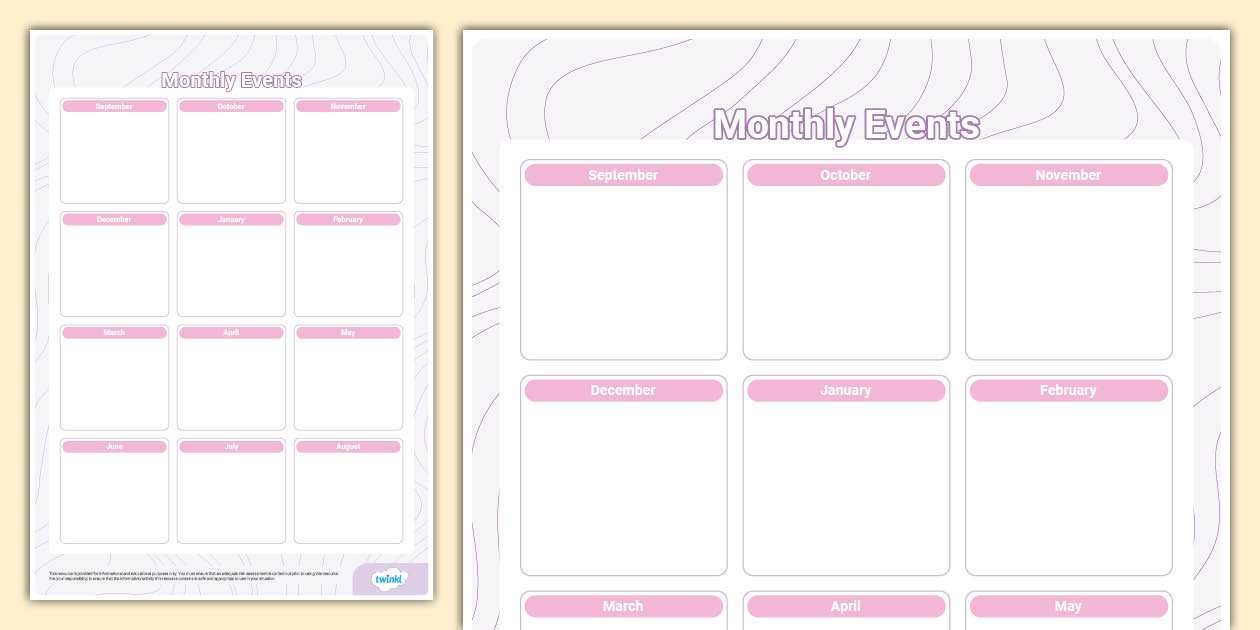 Monthly Events Calendar (teacher made) - Twinkl