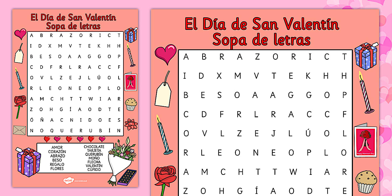 Valentine's Day Word Search Spanish