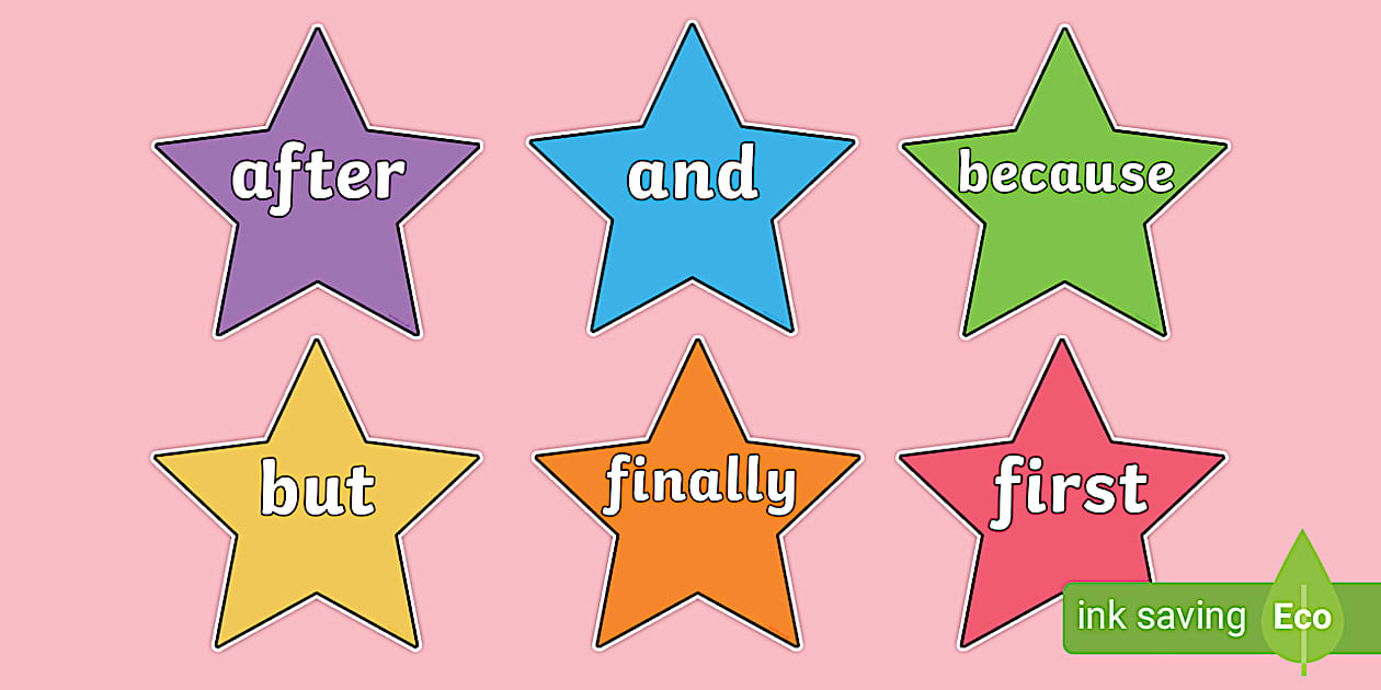 Conjunctions on Stars (Multicolour) (teacher made) - Twinkl