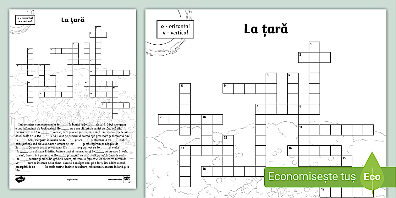 La țară – rebus | Cuvinte încrucișate | Twinkl România