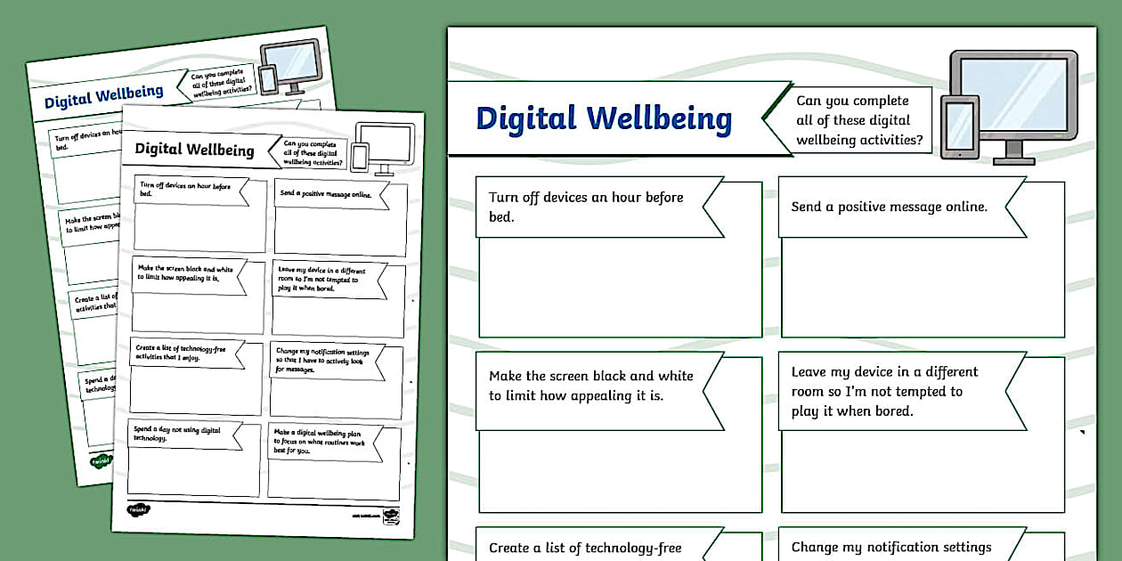 Digital Wellbeing Checklist (teacher made) - Twinkl