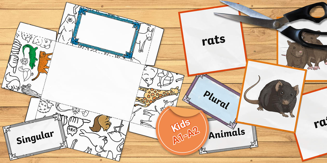 ESL Regular Plural Animals Matching Cards Craft Activity [Kids, A1]