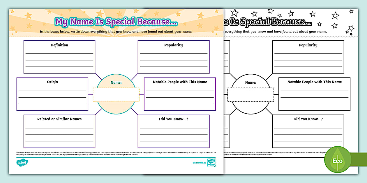 My Name Is Special Because... Mind Map (teacher made)
