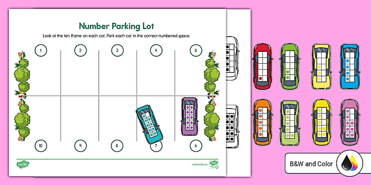 Parking Lot Ten Frame Matching Worksheet (teacher made)