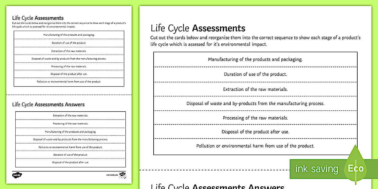 Life Cycle Assessments Sequencing Cards (teacher made)