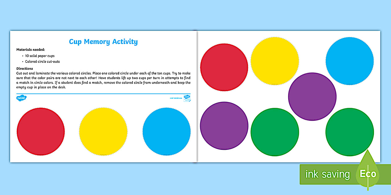 Cup Memory Activity Worksheet - Twinkl