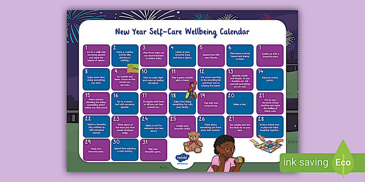 New Year Self-Care KS1 Wellbeing Calendar (teacher made)