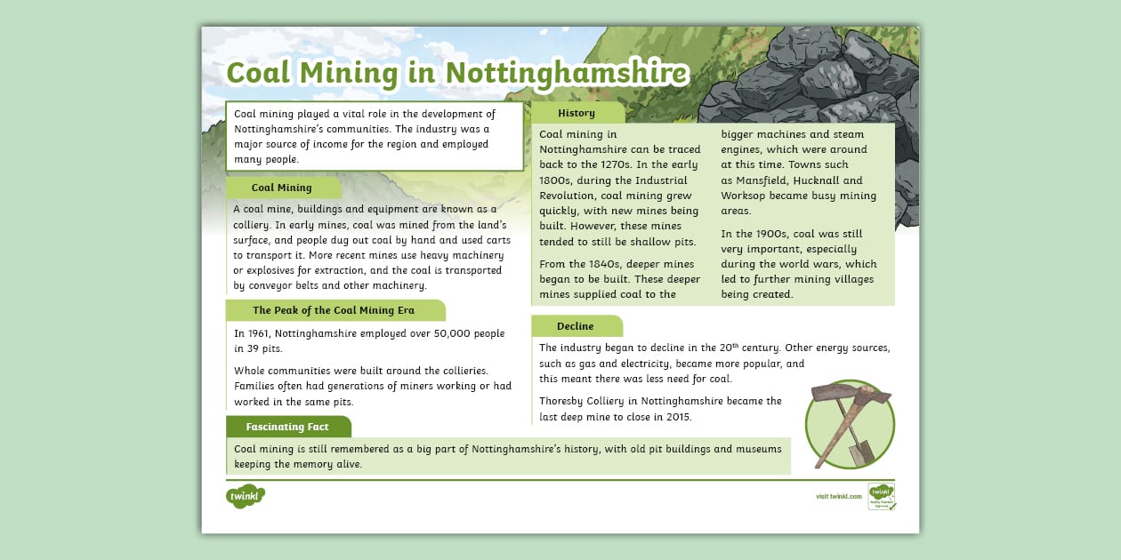 Coal Mining in Nottinghamshire Fact File (teacher made)