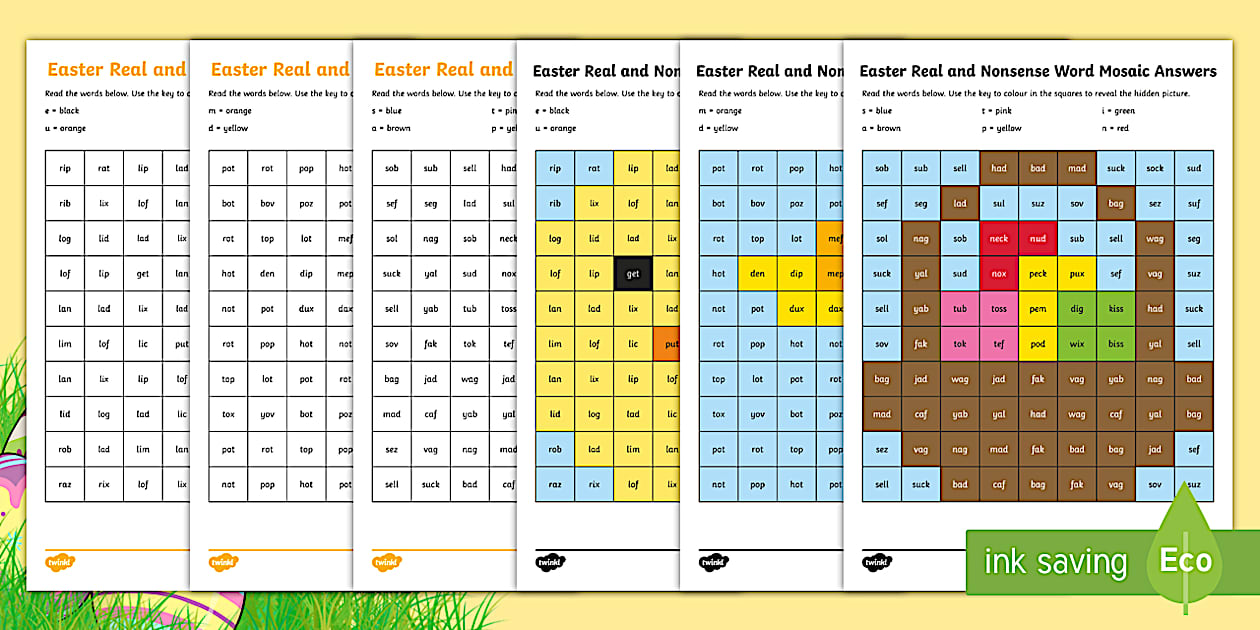Easter Phase 2 Phonics Mosaic Worksheets (teacher made)