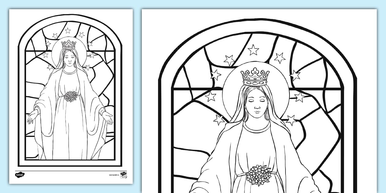 Mary Stained Glass Senior Colouring Page - Twinkl
