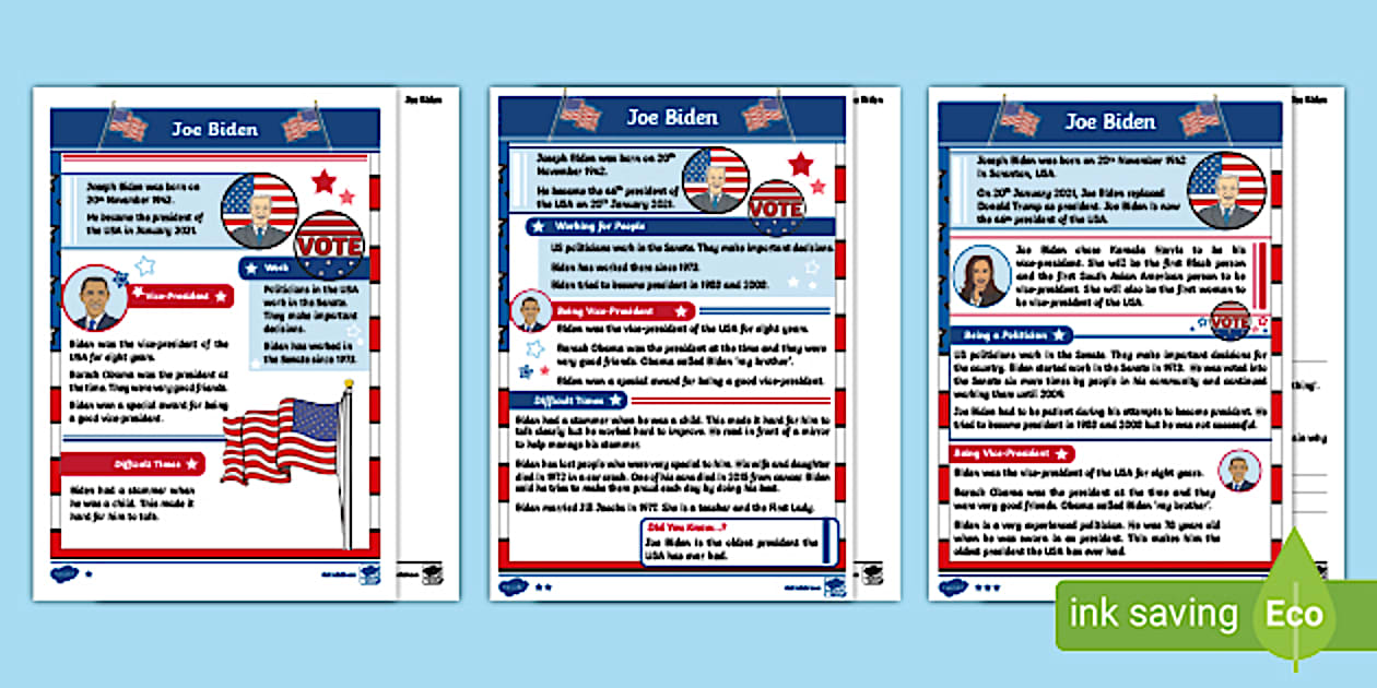 KS1 Joe Biden Differentiated Reading Comprehension - Twinkl