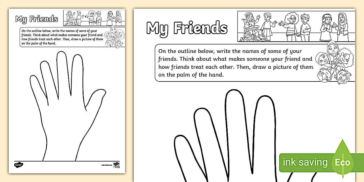 My Friends Handprint Worksheet (teacher made) - Twinkl