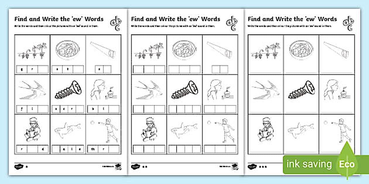 Editable Find and Write the ew Words Differentiated Worksheets