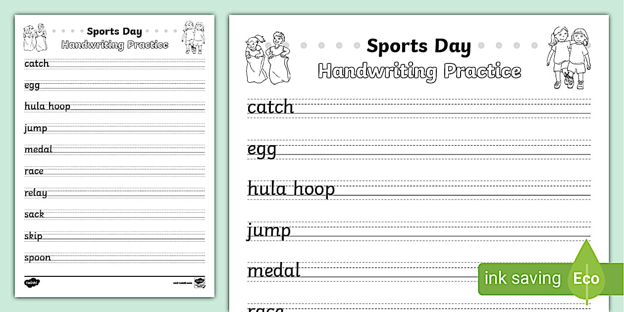 Sports Day Handwriting Practice Sheet (teacher made)