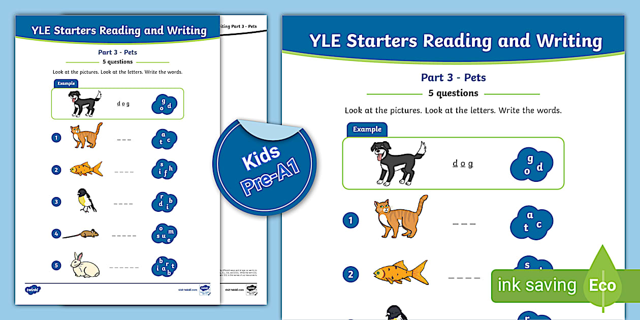 YLE Starters - Reading and Writing Part 3 (Pets) - Twinkl