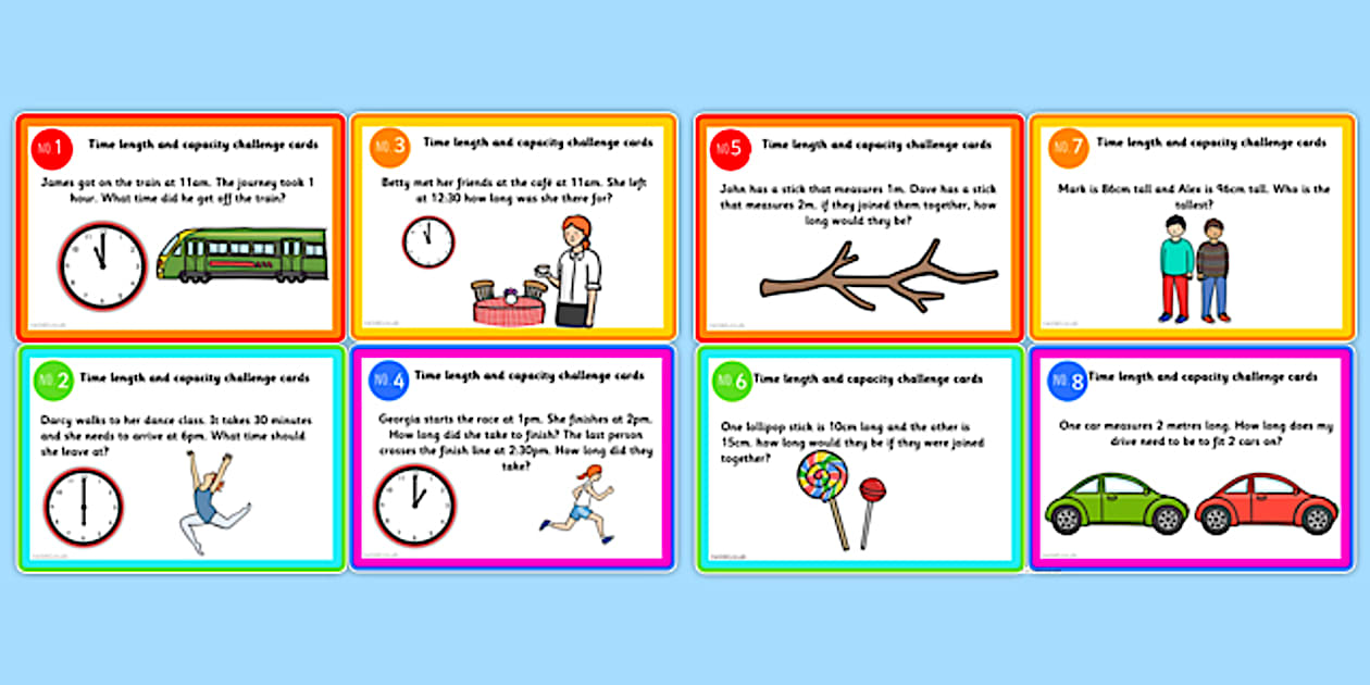 Time Length and Capacity Problem Solving Challenge Cards Editable