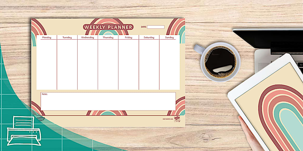 Ink Saving Muted Rainbow | Weekly Planner | Twinkl Busy Bees