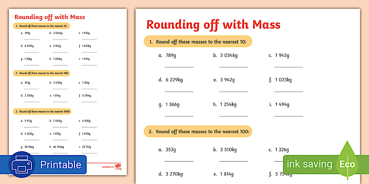 Rounding Off with Mass Activity Sheet (teacher made)