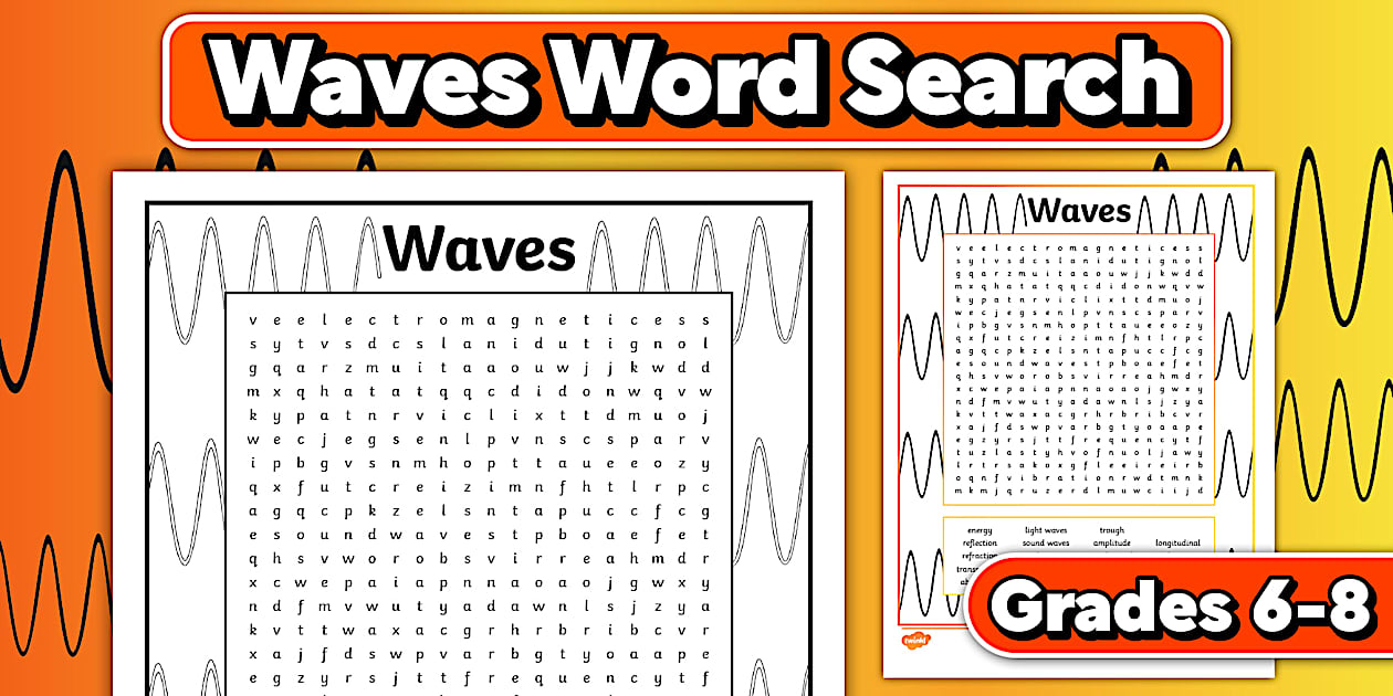 Waves Vocabulary Word Search for 6th-8th Grade