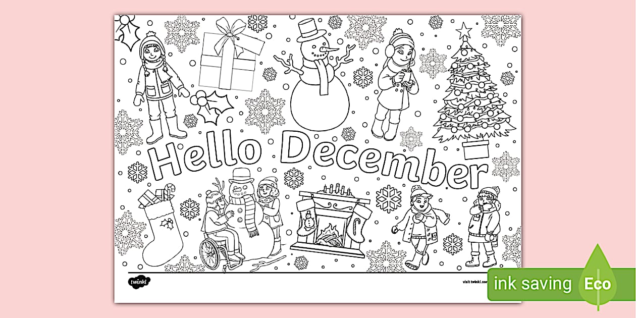 Hello December Colouring Page - Months - Twinkl - KS1