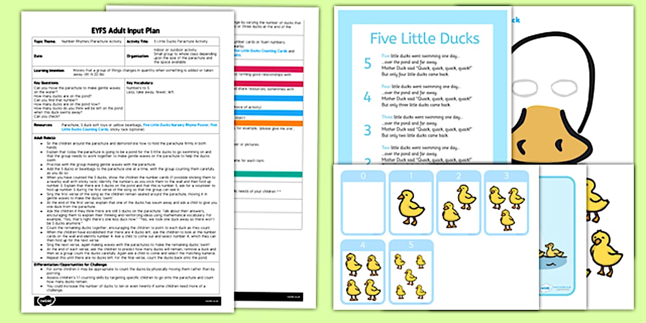 5 Little Ducks Parachute Activity EYFS Adult Input Plan and Resource Pack