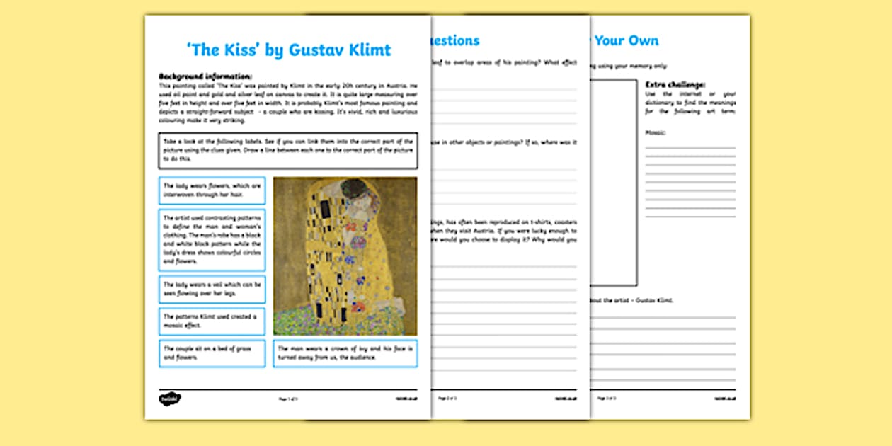 The Kiss by Klimt Art Appreciation Worksheet / Worksheet