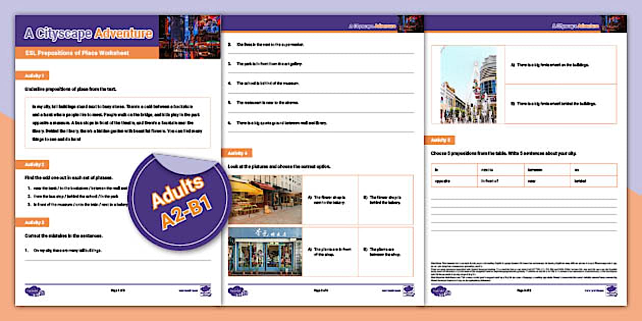 ESL Prepositions of Place Worksheet [Adults, A2-B1] - Twinkl