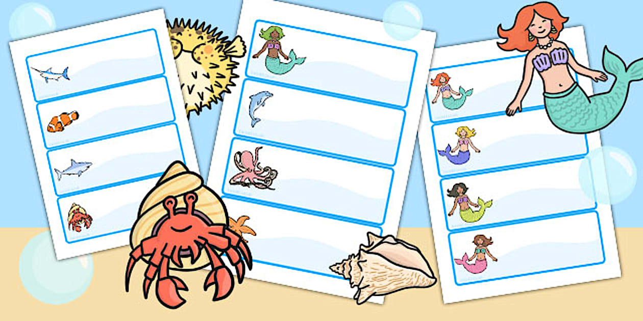 Mermaid Themed Drawer Peg Name Labels (teacher made)