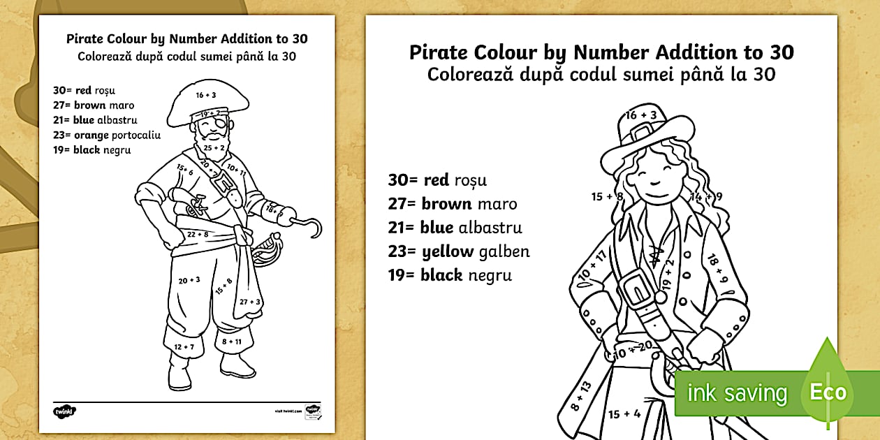 Pirate Addition to 30 Colour by Number English/Romanian - Pirate ...