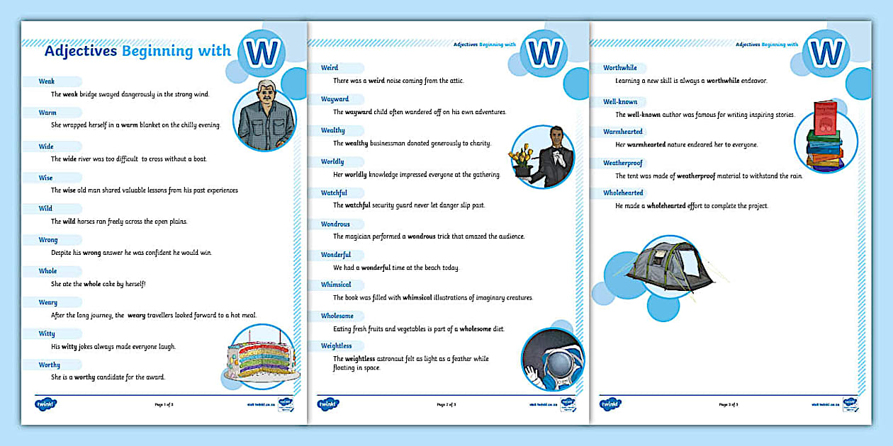 Adjectives Beginning With W Guide (teacher made) - Twinkl
