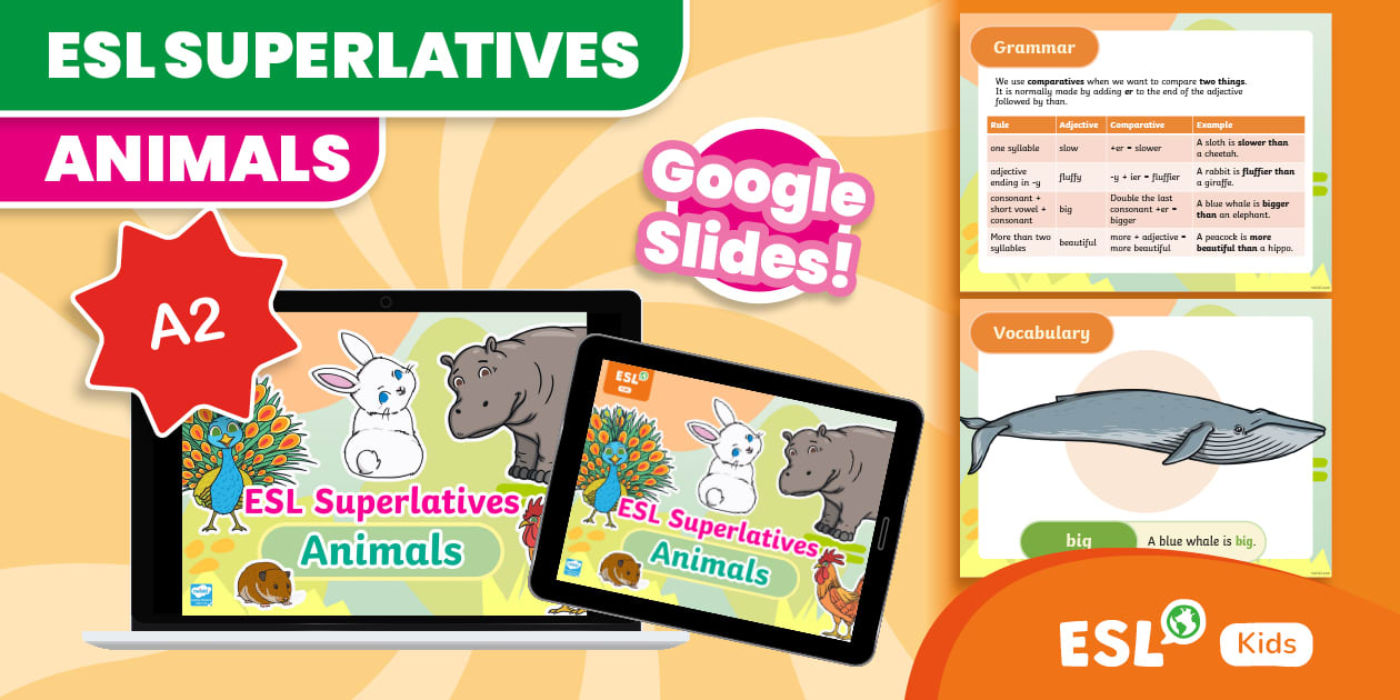 ESL Animals Superlatives Presentation for Kids
