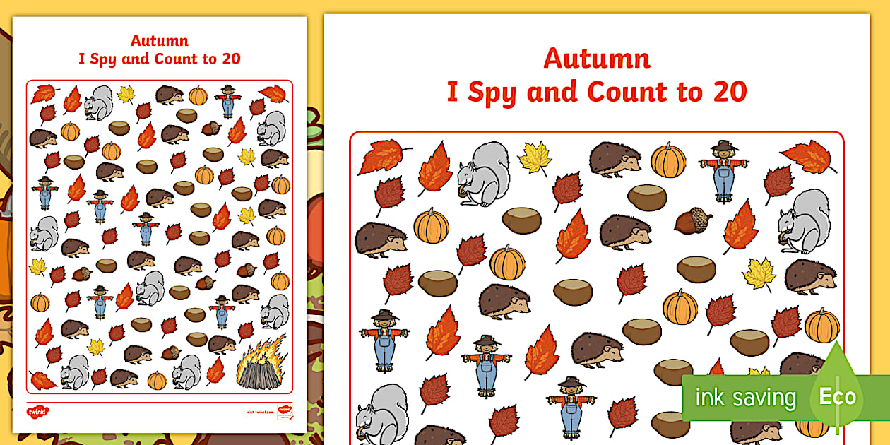 Editable Autumn I Spy and Count Activity to 20 - Twinkl