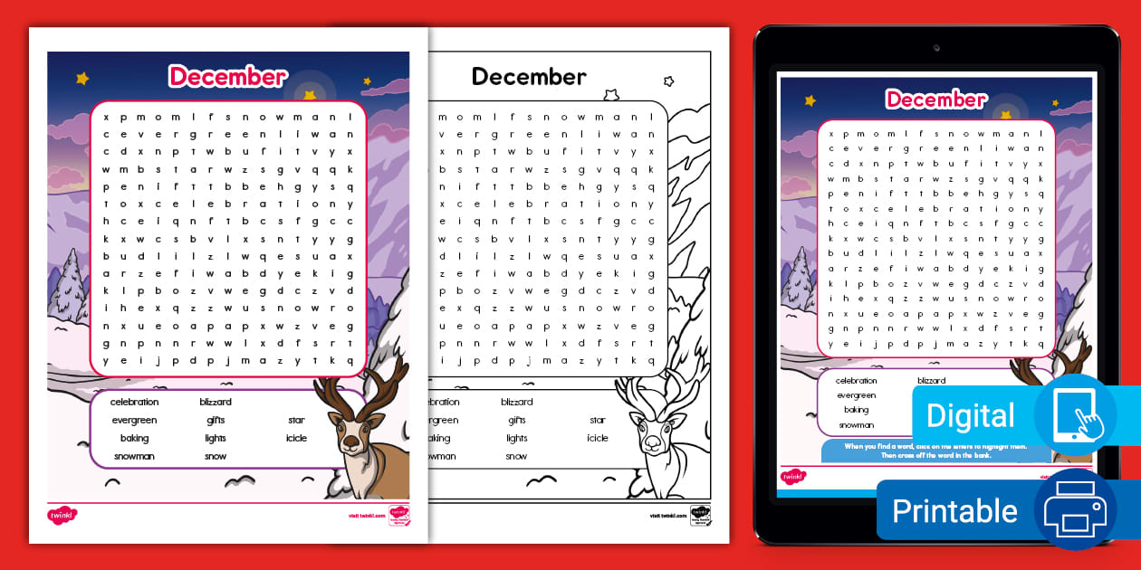 December Word Search for K-2nd Grade (teacher made) - Twinkl
